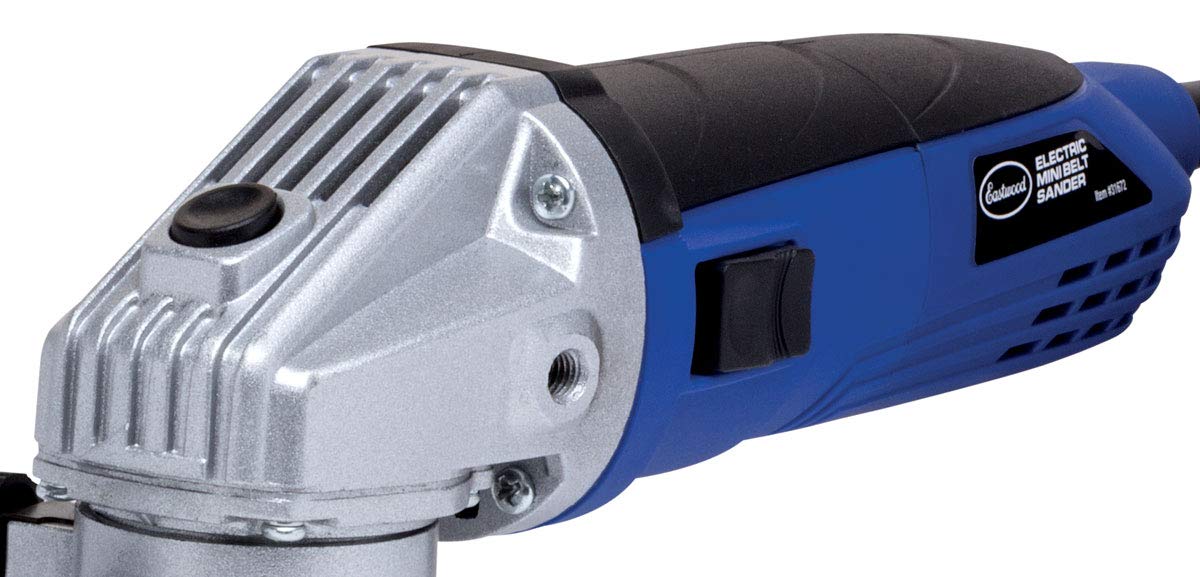 Eastwood Electric Mini Belt Sander | Robust 5.3 Amp Motor | Sanding and Grinding Tool | Lightweight Aluminum Body with Swivel Head | Grinder File With 120 Grit Abrasive Sanding Belt And Key 2300 Fpm