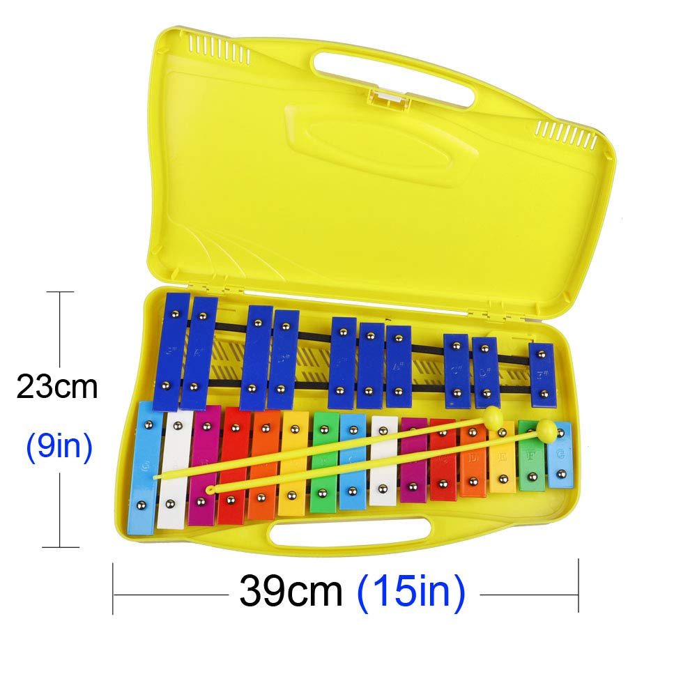 Mr.Power Colorful 25 Note G-G Chromatic Glockenspiel Xylophone Vibraphone in Case Percussion Instrument Suitable for Families and Beginner School Music Teaching