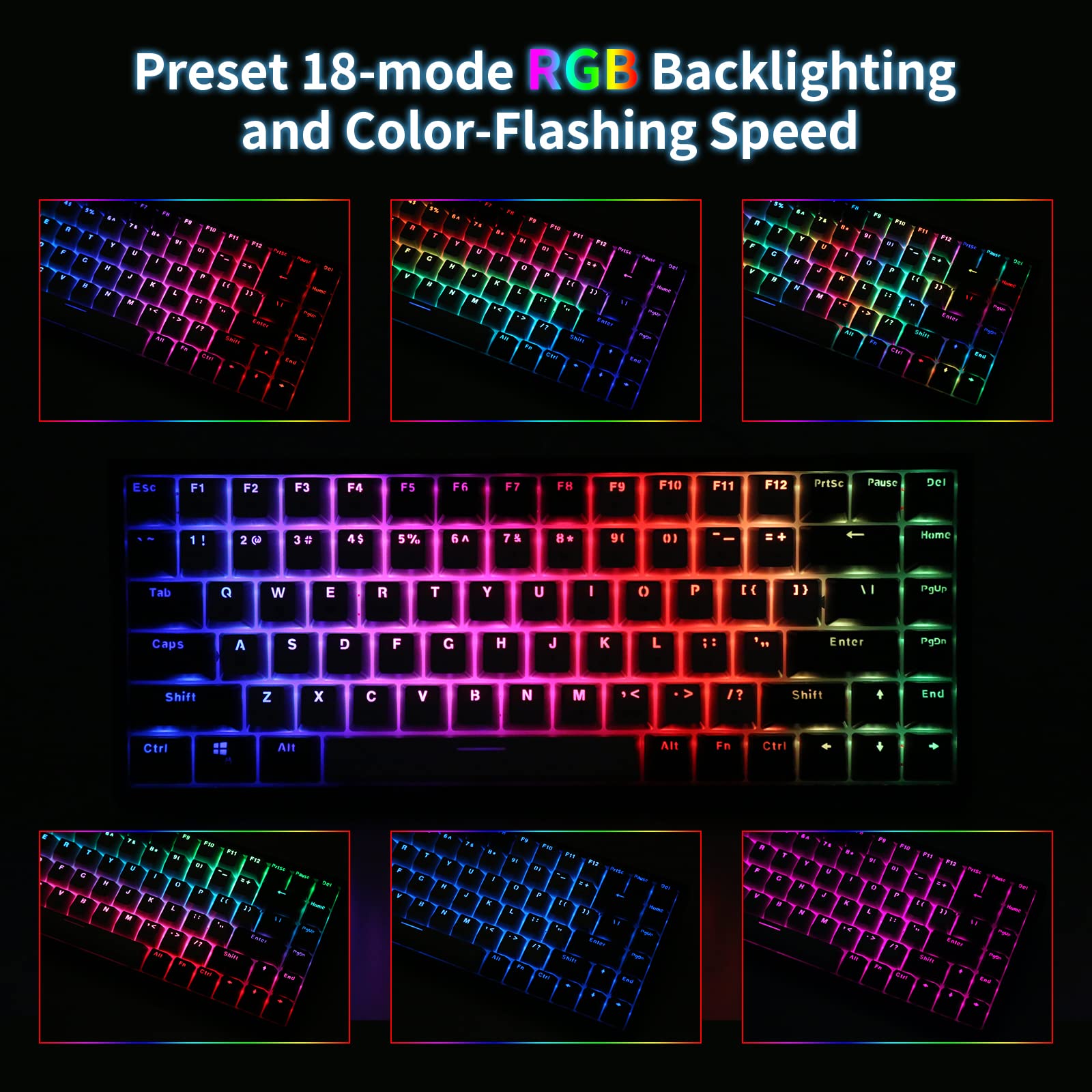 Chuangquan CQ84 Gaming Mechanical Keyboard, programmable RGB Backlight, 84 Keys Compact Keyboard, 60% Keyboard for Windows Tablets, Laptops, Desktops, Blue and White Keycaps(Brown Switch