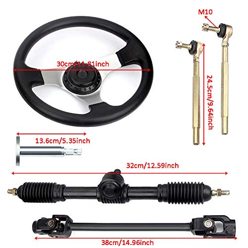 Niome Go-Kart Steering Wheel Kit, 300mm Steering Wheel 320mm Gear Rack Pinion Adjustable Shaft Set,Assembly Replacement for Go Kart Go Cart ATVĀ UTV 110cc 125cc 140cc 150cc