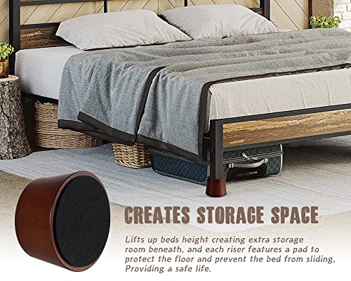 Wood Bed Furniture Risers Blocks - 2 inch Set of 4 Bed Risers, Heavy Duty Solid Wood Round Risers support 8000 lbs, Sofa Riser with Non-Slip Pad, Create Storage Space and Easy cleaning for the sweeper