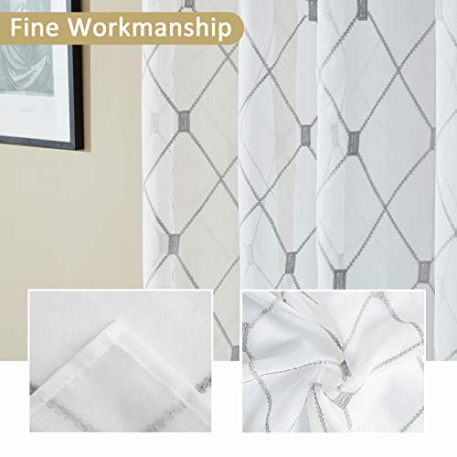 Top Finel White Kitchen Sheer Curtains Valances 18 Inch Length Embroidered Rod Pocket Small Window Curtains for Basement Bathroom, Set of 2
