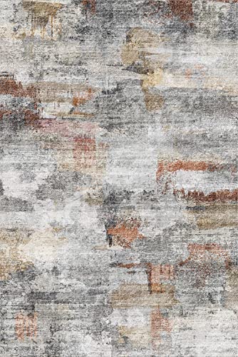 vivorug Washable Rug, Ultra Soft Area Rug 8x10, Non Slip Abstract Rug Foldable, Stain Resistant Rugs for Living Room Bedroom, Modern Fuzzy Rug (Gray/Rust, 8'x10')