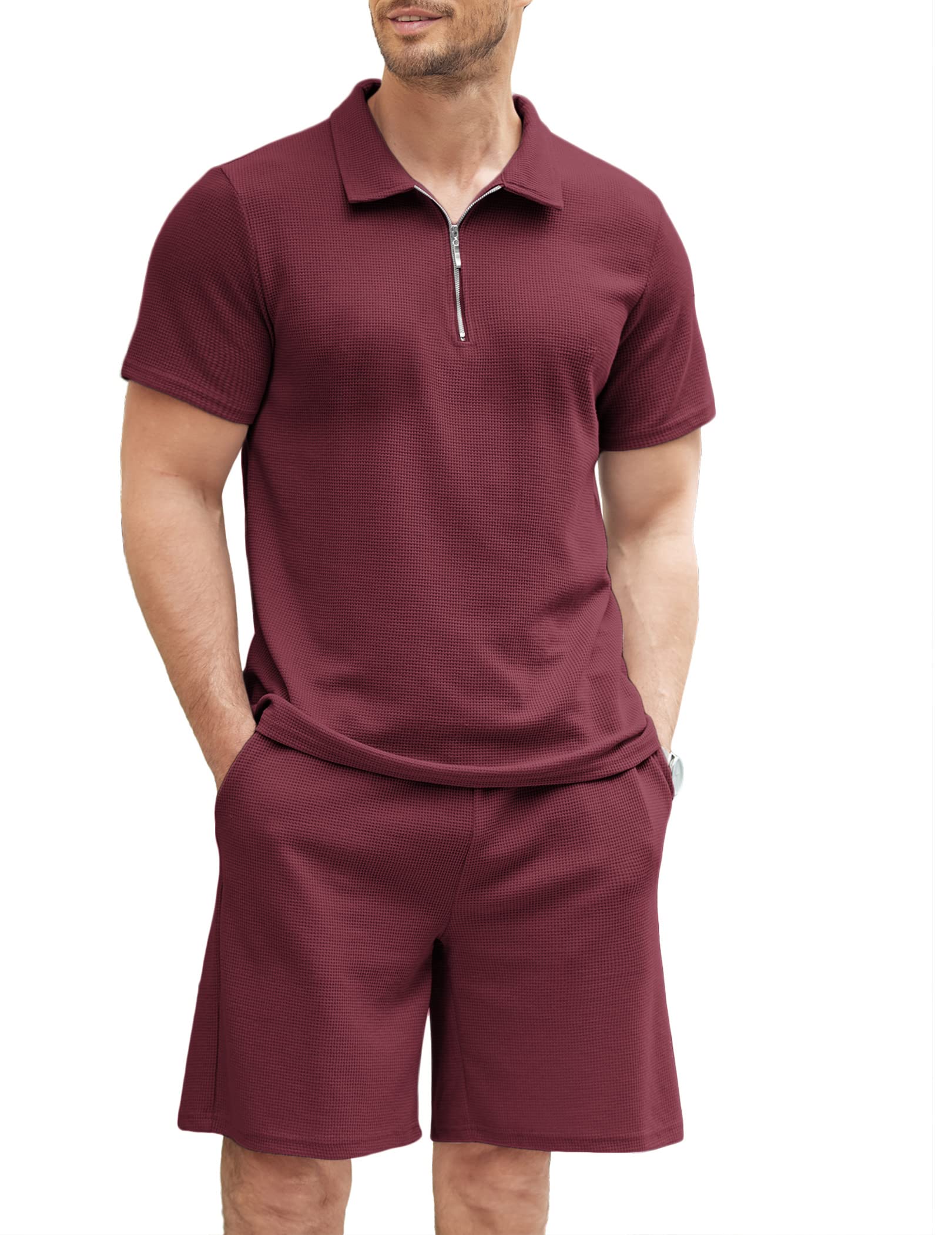 COOFANDY Mens Short Sleeve Casual Shorts Sets Summer Athletic Workout Outfits Zip Polo Suit Jogging Suits Sets
