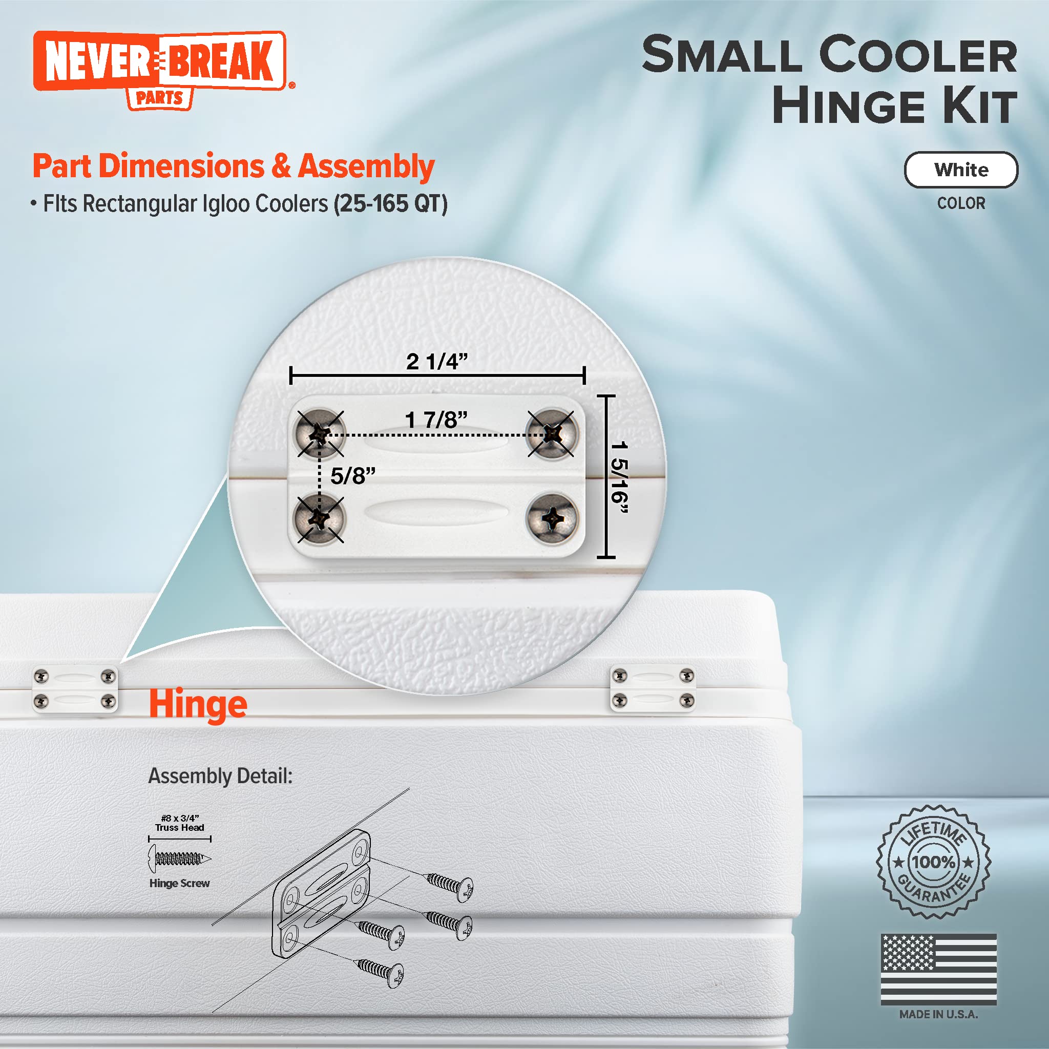 NeverBreak Parts - 2 Pack White Igloo Cooler Hinges Replacement with Screws | High Strength Igloo Cooler Replacement Parts | Igloo Parts kit for ice chests