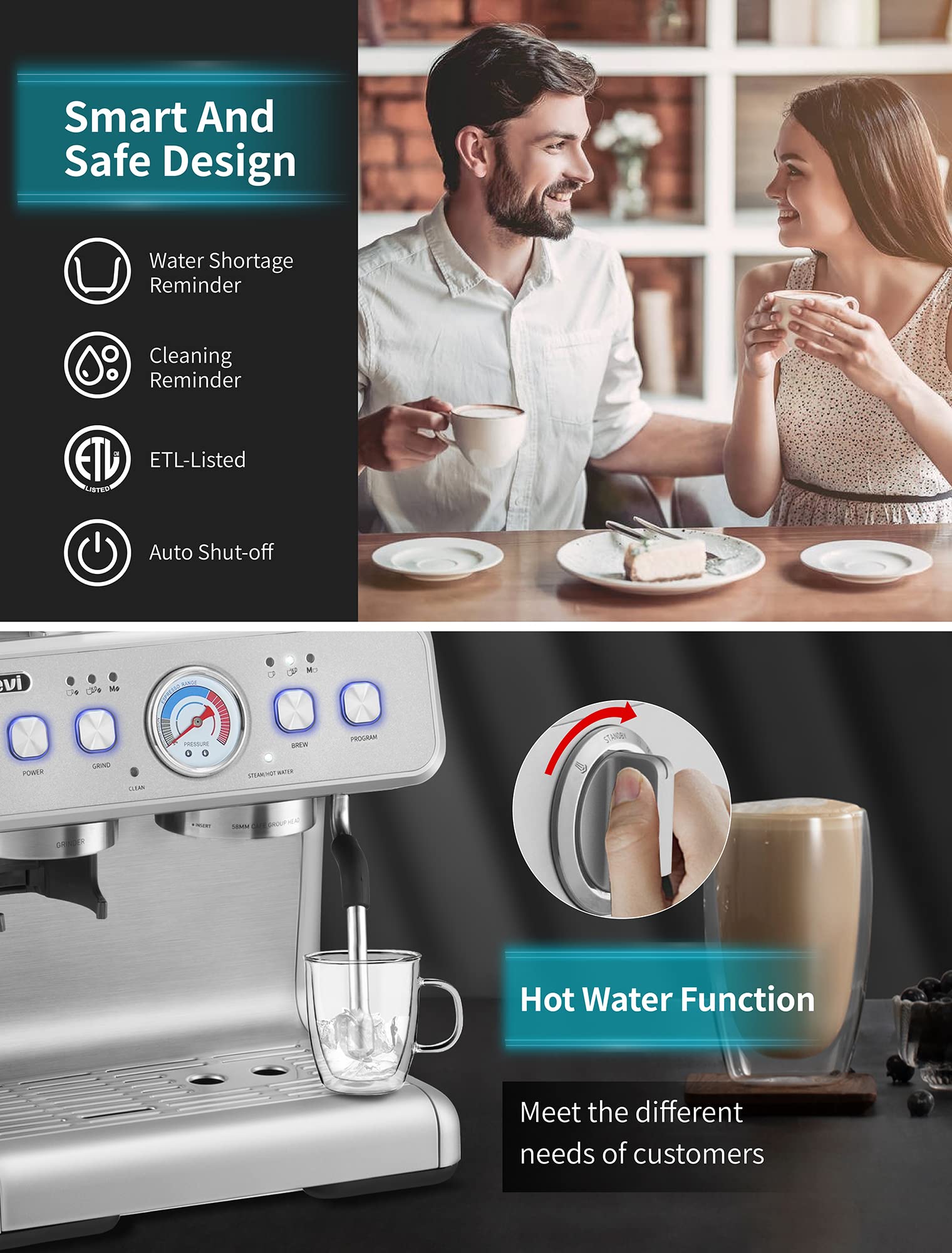 Gevi Espresso Machine 20 Bar With Grinder & Steam Wand – All in One Espresso Maker & Espresso Machine with Grinder for Home