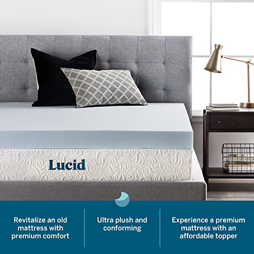 LUCID 4 Inch Gel Memory Foam Mattress Topper, Ventilated Design, Ultra Plush, CertiPUR-US Certified, California King,Blue