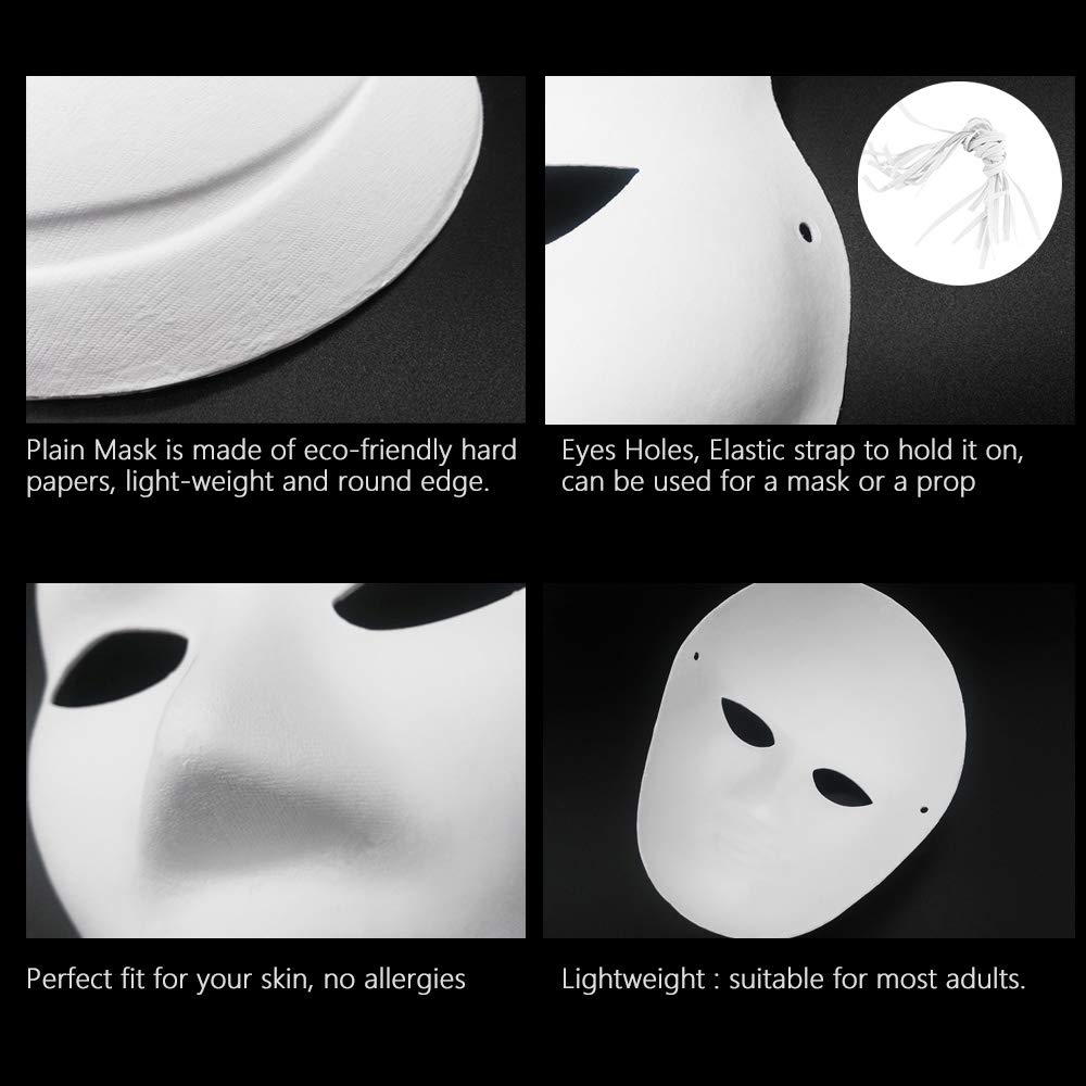 Lynkaye White Plain Masks,16 pcs DIY Unpainted Masquerade Masks Craft Mardi Gras Dance Cosplay Party Mask Costume (16 Pcs) (Style A)