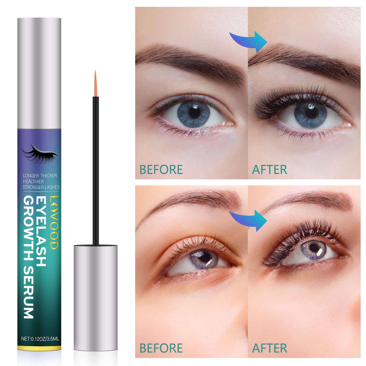 LOVOOD Premium Eyelash Growth Serum Booster, Lash & Eyebrow Enhancer Serum with Biotin & Natural Growth Peptides, Promotes Long Thick Lashes and Brows Irritation Free