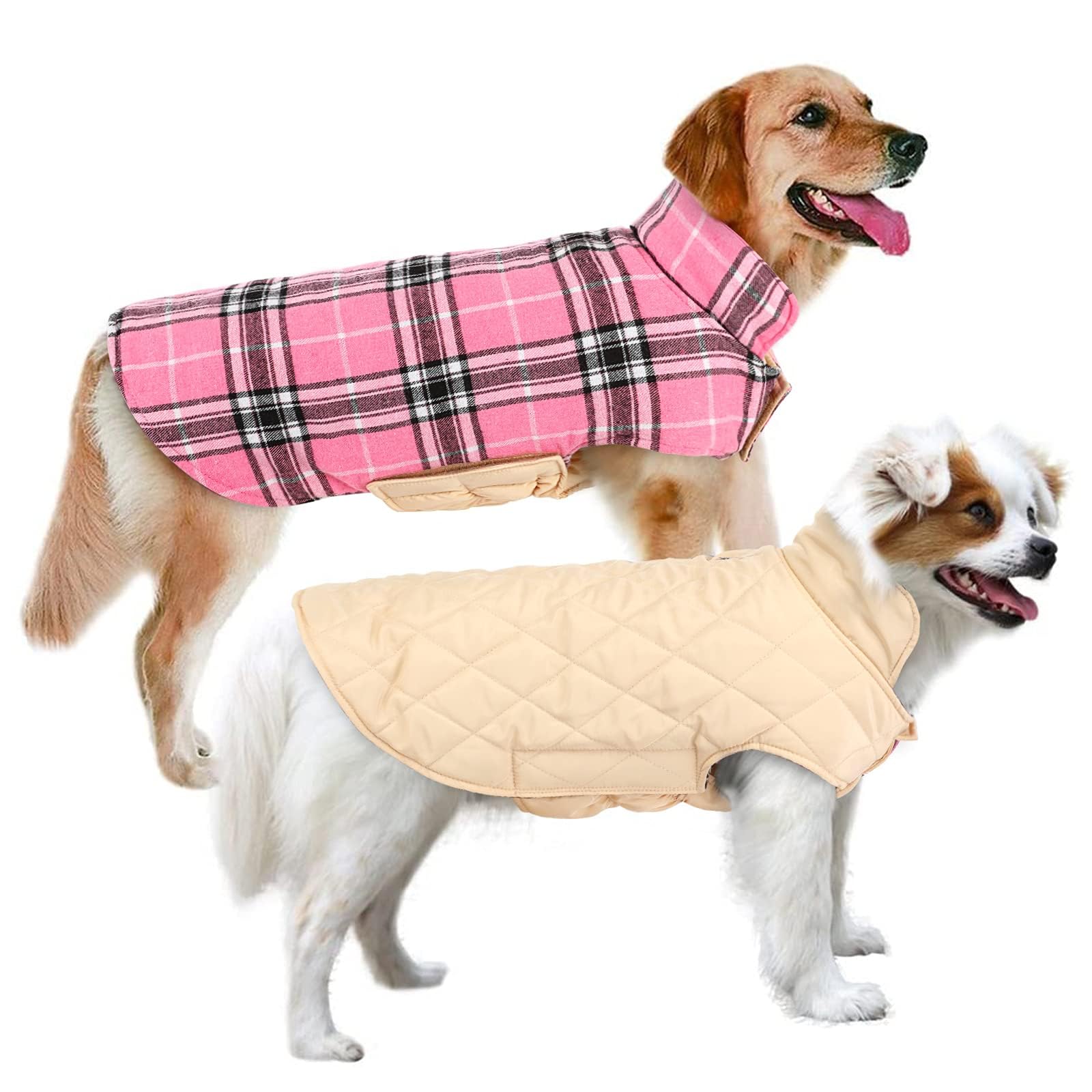 MIGOHI Dog Jackets for Winter, Reversible Dog Coat Windproof Waterproof Dog Winter Jackets for Cold Weather, British Style Plaid Dog Coats Warm Dog Vest for Small Medium Large Dogs, Pink S
