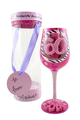 Top Shelf Decorative 60th Birthday Wine Glass, 1 Count (Pack of 1), Pink