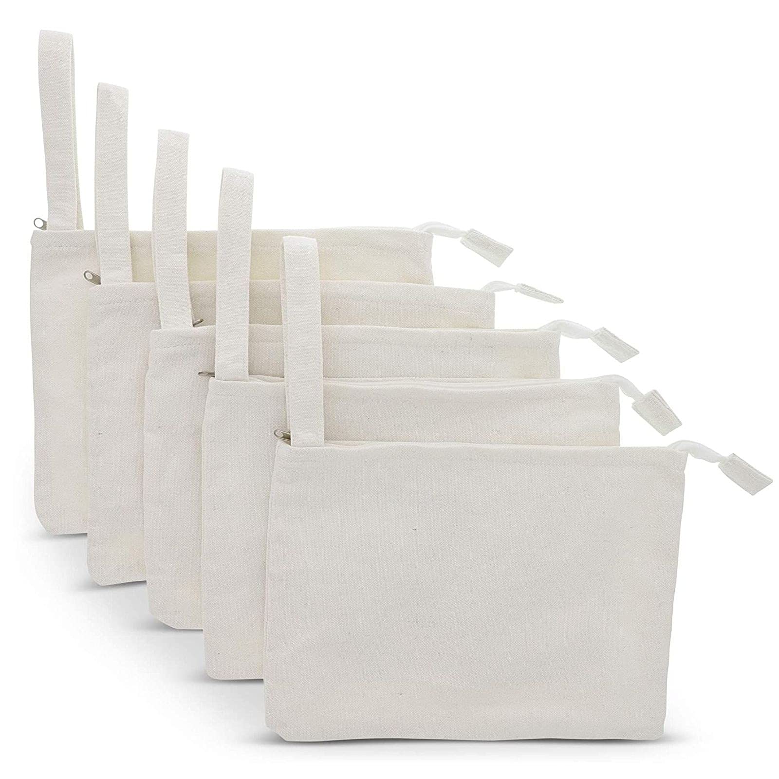 Bright Creations DIY White Cotton Cosmetic Makeup Zipper Pouch (8 x 11 in, 5 Pack)