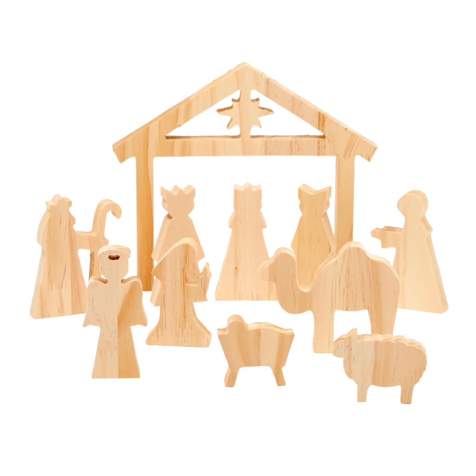 Bright Creations Unfinished Wooden Nativity Scene Set, DIY Christmas Decoration Crafts (11 Pieces)