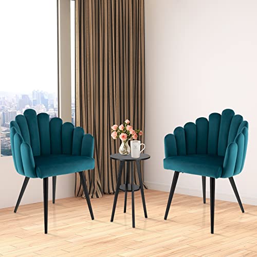 Giantex Modern Mid-Century Dining Chair - Cute Velvet Armchair with 16” High Back, 330lb Capacity, Accent Upholstered Arm Dining Chairs for Bedroom, Living Room, Small Space, Teal Blue