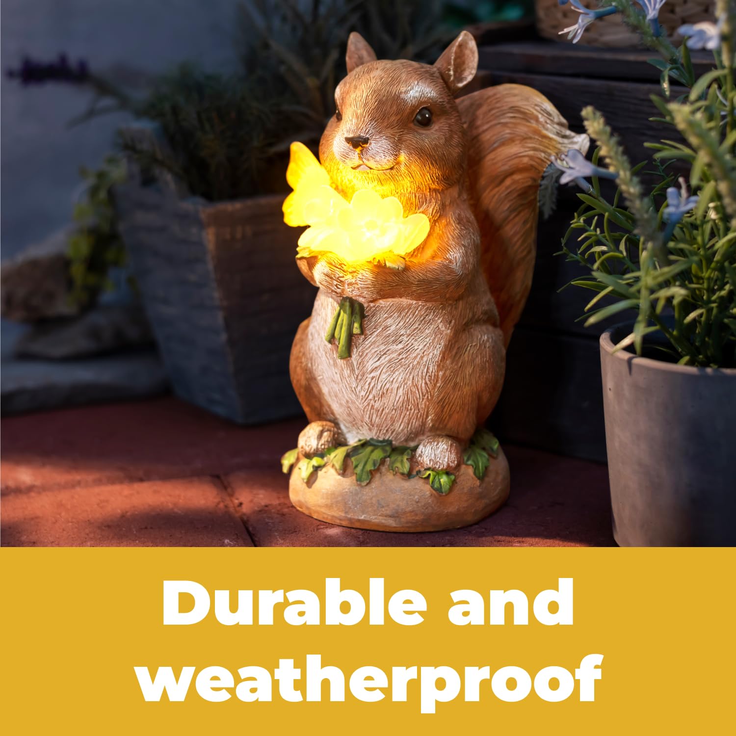VP Home Charming Squirrel Solar Powered LED Outdoor Decor Garden Light Porcelain Squirrel Figurine Light Up Squirrel Gifts Garden Figurines Outdoor Solar Lawn Ornaments Squirrel Statue