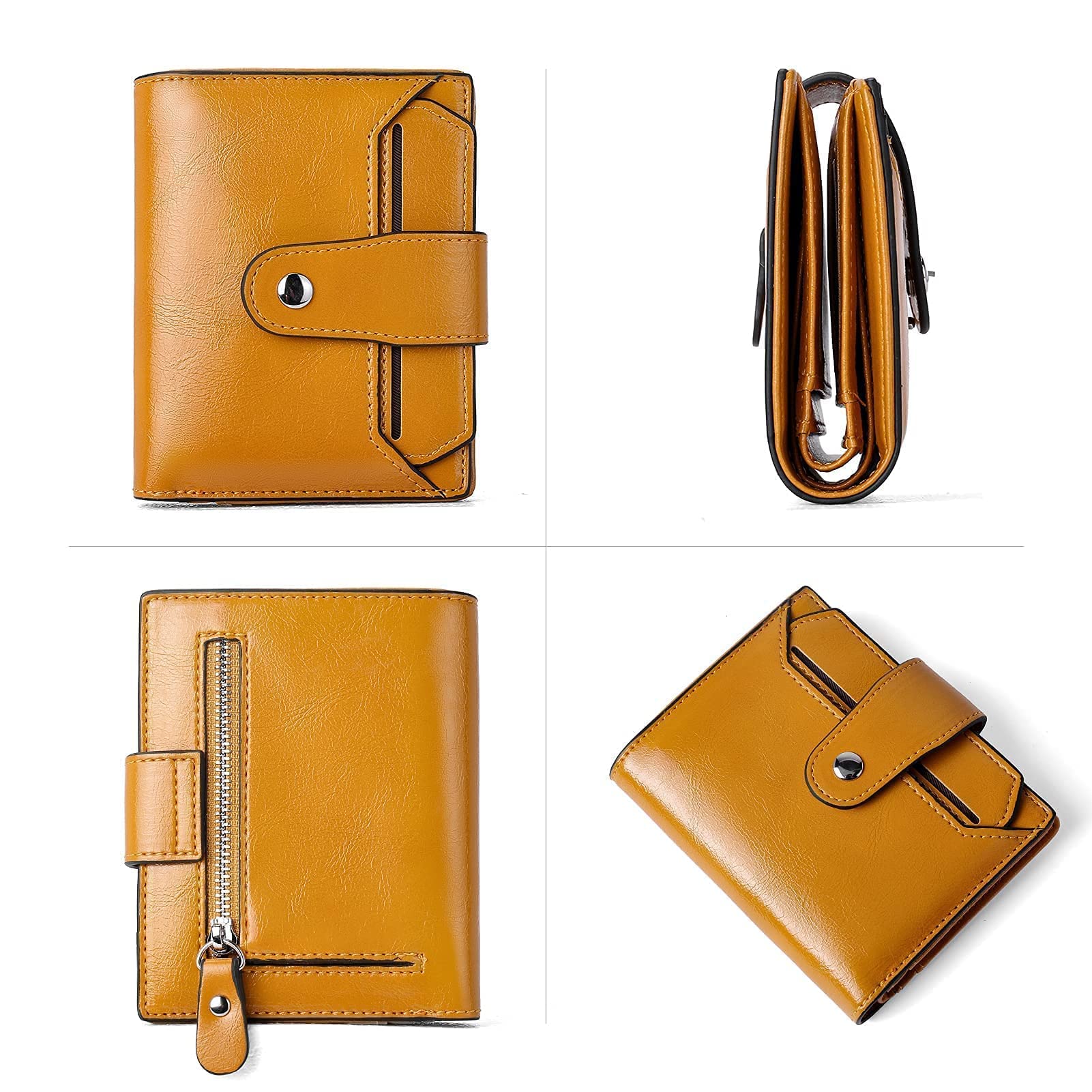 BROMEN Women Handbag Designer Hobo Shoulder Bucket Purse Yellow and Small Wallets for Women RFID Wallet Bifold Card Case Yellow Bundle