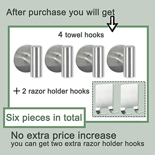 HADWER Towel Hooks 6 Pack - Silver Towel Hooks Heavy Duty Robe Hooks for Bathroom (Two Types of Hooks)