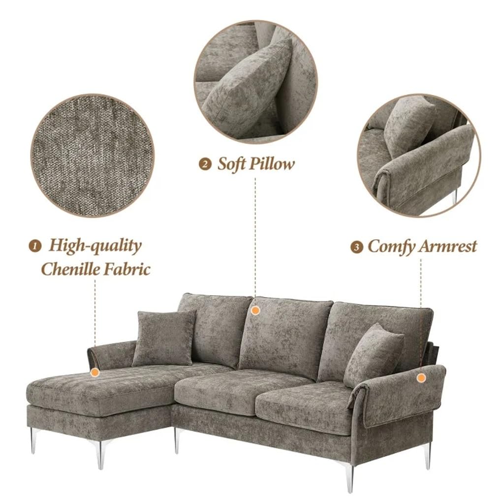 BHVXW Convertible Sectional Sofa, Chenille L-Shaped Sofa Couch with Reversible Chaise Lounge, Fit for Living Room, Apartment (Color : E, Size : As Shown)