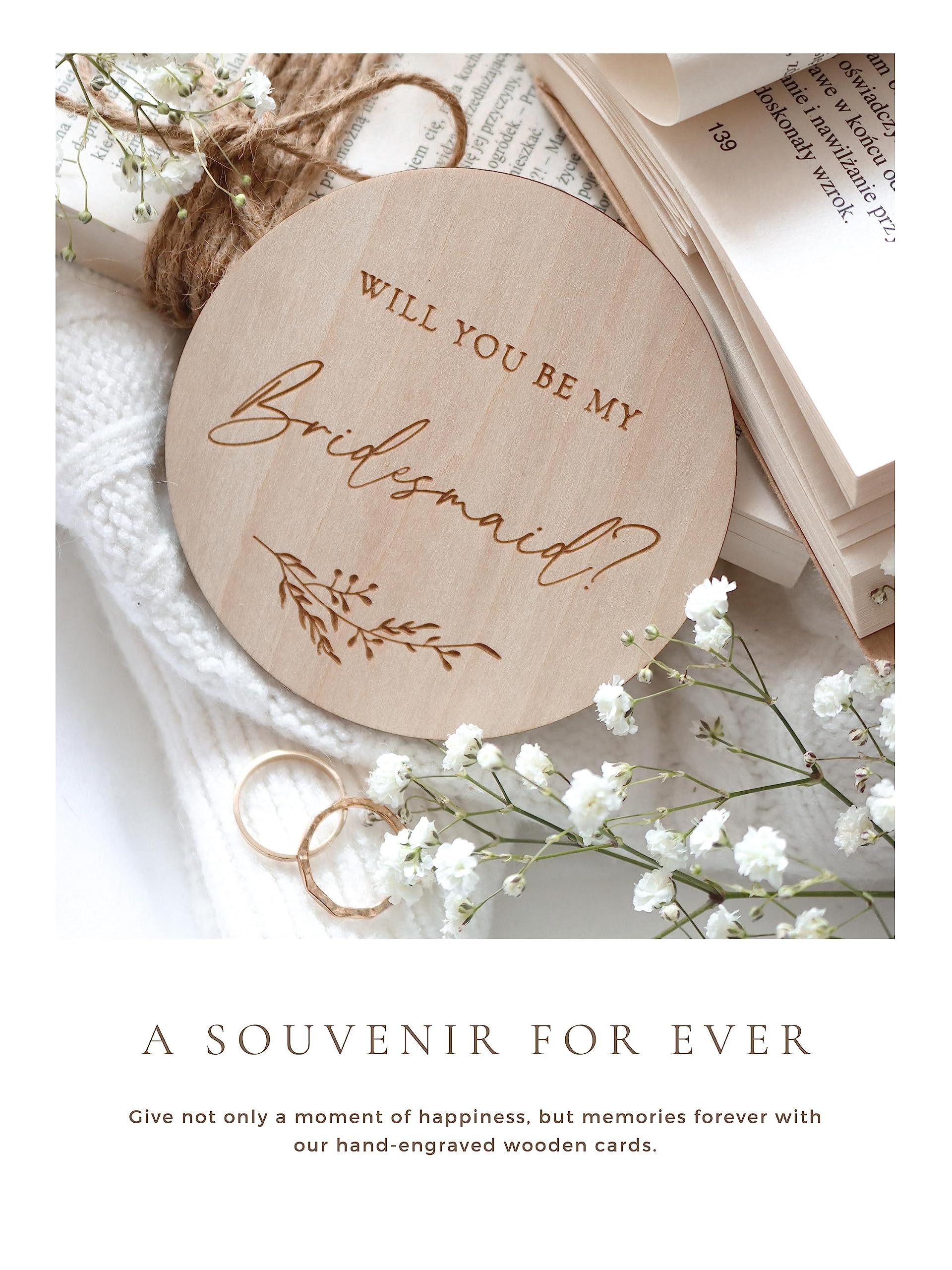 Jolicoon Will you be my bridesmaid wooden card with flip envelope and seal sticker - Bridesmaid proposal card