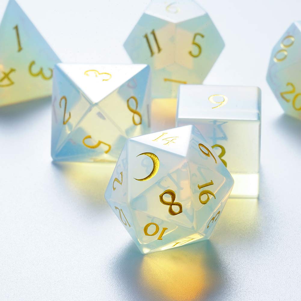 Opalite 7 Pieces D&D Gemstone Dice Set DND Polyhedarl Dice Set for Dungeons and Dragons RPG Games