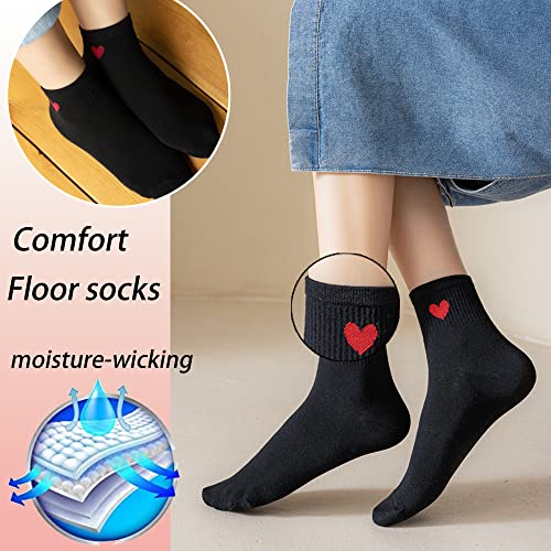 CHUNFO Cute Heart White Red Crew Women Socks Frilly Fun Bear Pattern Long Ankle Novelty Aesthetic Girls Sock 4 & More Pairs (5Pairs β Heart Pattern 03)