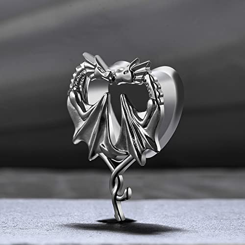 COOEAR Heart Shape Dinosaur Design Gauges for Ear Plug Tunnels Stainless Steel Black Stretchers and Expander Body Jewelry.