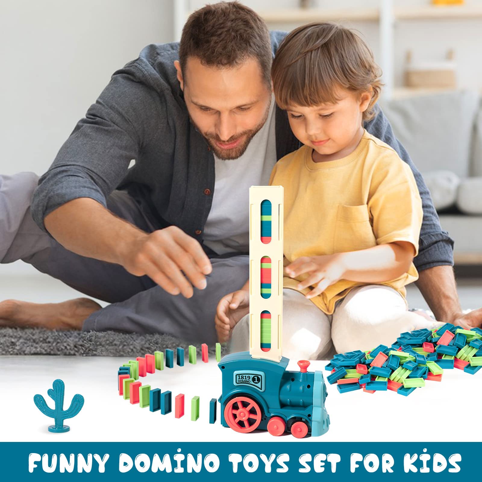 DAWUSU 200 PCS Automatic Domino Train Toy Set,Fun Domino Games for Kids,Domino Games for Boys and Girls Age 3-8