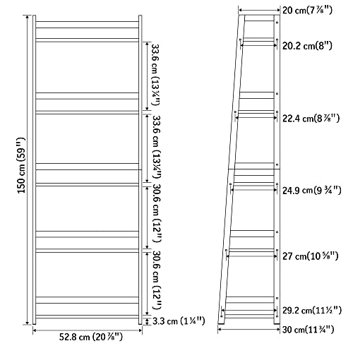 WTZ Upgraded Bookshelf, Storage Book Shelves, 5 Tier Tall Bookcase, Modern Open Ladder Shelf for Bedroom, Living Room, Bathroom, Kids Room, Office, MC-509 (Black)