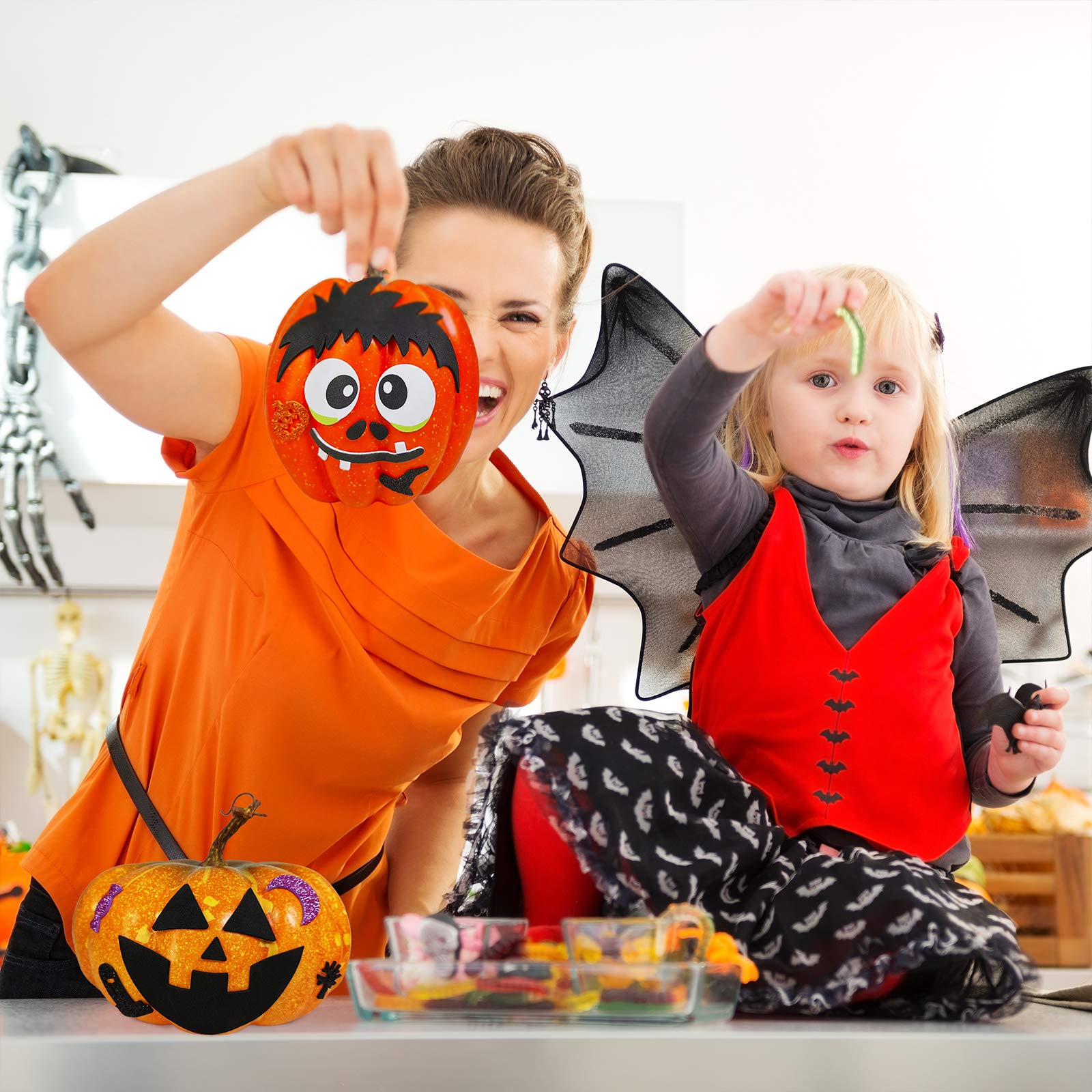 Supla 30 Kits Halloween Funny Face Pumpkin Decorating Craft Kits Decorates 30 Pumpkins Foam Jack-O'-Lantern Self-Adhesive Glitter Halloween Stickers for Kids Pumpkins Art Project Classroom Activity