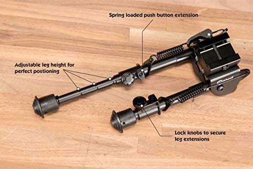 Caldwell XLA Fixed Pic Rail Bipod 6" - 9" with Collapsible Design, Non-Slip Feet and Notched Legs for Outdoor, Range, Shooting and Hunting