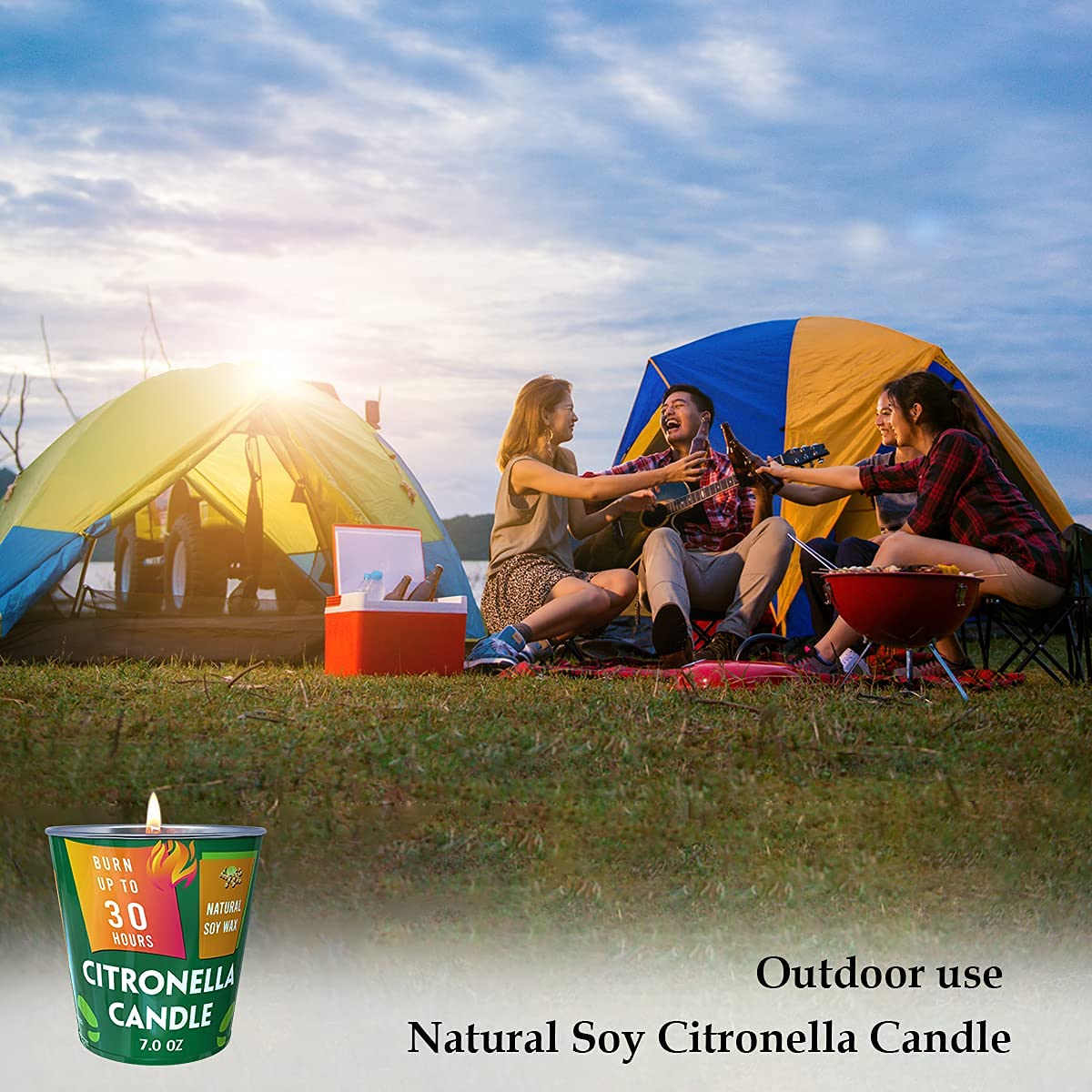 Patio Citronella Candles Outdoor, 4 Packs Natural Soy Wax Fly Off Candles for Summer Porch Home Outside Camping Picnic,120 Hours Burn