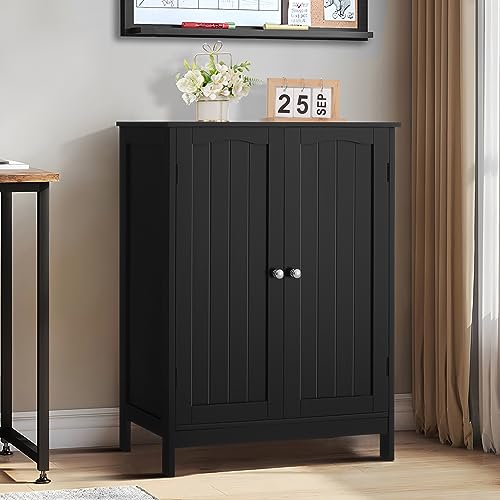 Iwell Bathroom Cabinet - Bathroom Storage with 2 Doors & 2 Shelves, 3 Heights Available, Floor Cabinet for Living Room, Bedroom, Kitchen, Home Office, Black.