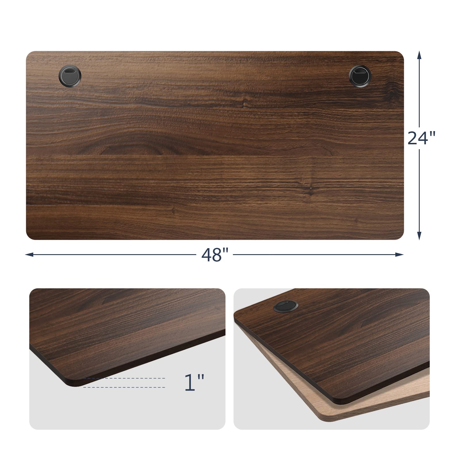 COSTWAY 48 x 24 Inch Universal Table Top, Solid One-piece Wooden Desktop w/Cable Holes, Office Relevance Tabletop for Standard & Sit-to-stand Home Office Desk Frames, Easy Assembly (Walnut)