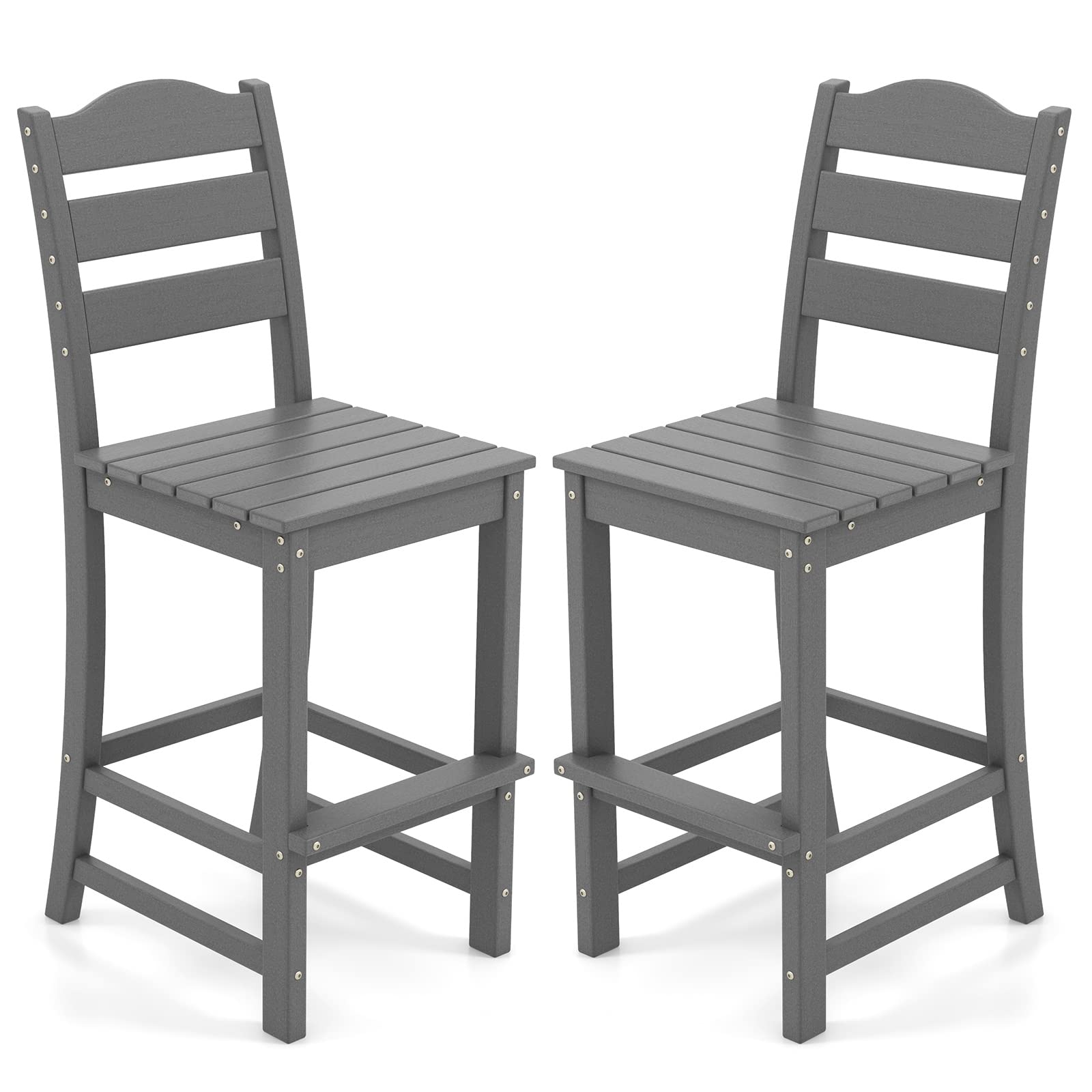 Giantex Outdoor HDPE Bar Stool, Patio Tall Bar Chair with Backrest and Footrest, 30 Inches Counter Height Barstools for Garden, Backyard, Weather Resistance, Easy Maintenance (2)