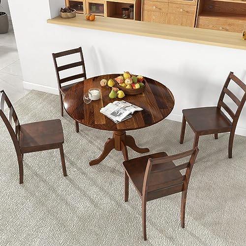 Giantex Wooden Dining Table, 40" D X 29" H, Pedestal Tables W/Round Tabletop & Curved Trestle Legs, 4-Person Round Dinner Table for Kitchen, Dining Room, Living Room (40" D, Walnut)