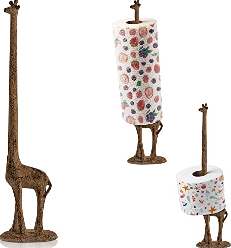 Paper Towel Holder or Free Standing Toilet Paper Holder- Cast Iron Giraffe Paper Holder - Versatile and Decorative Bathroom Toilet Paper Holder or Stand Up Paper Towel Holder - Rust Brown by Comfify