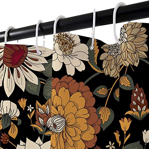 Torich Boho Floral Botanical Shower Curtain, Mid Century Morden Abstract Bohemian Flowers Tropical Leaves Bathroom Curtain, Waterproof Fabric Bathroom Accessories with Hooks 69X72