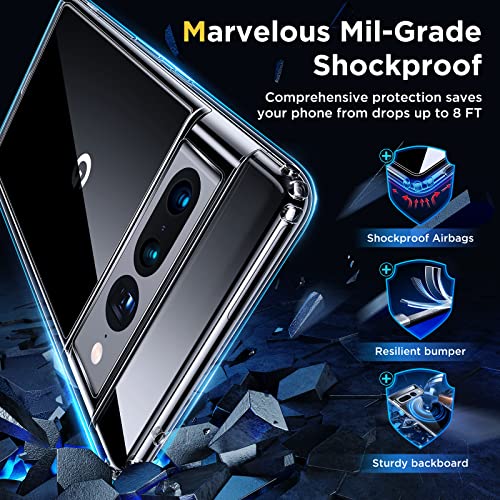 Humixx Crystal Clear Designed for Google Pixel 7 Pro Case [Non-Yellowing] [8 FT Military Drop Protection] Slim Fit Yet Protective Shockproof Bumper with Airbag Case Cover 6.7 Inch- Crystal Clear