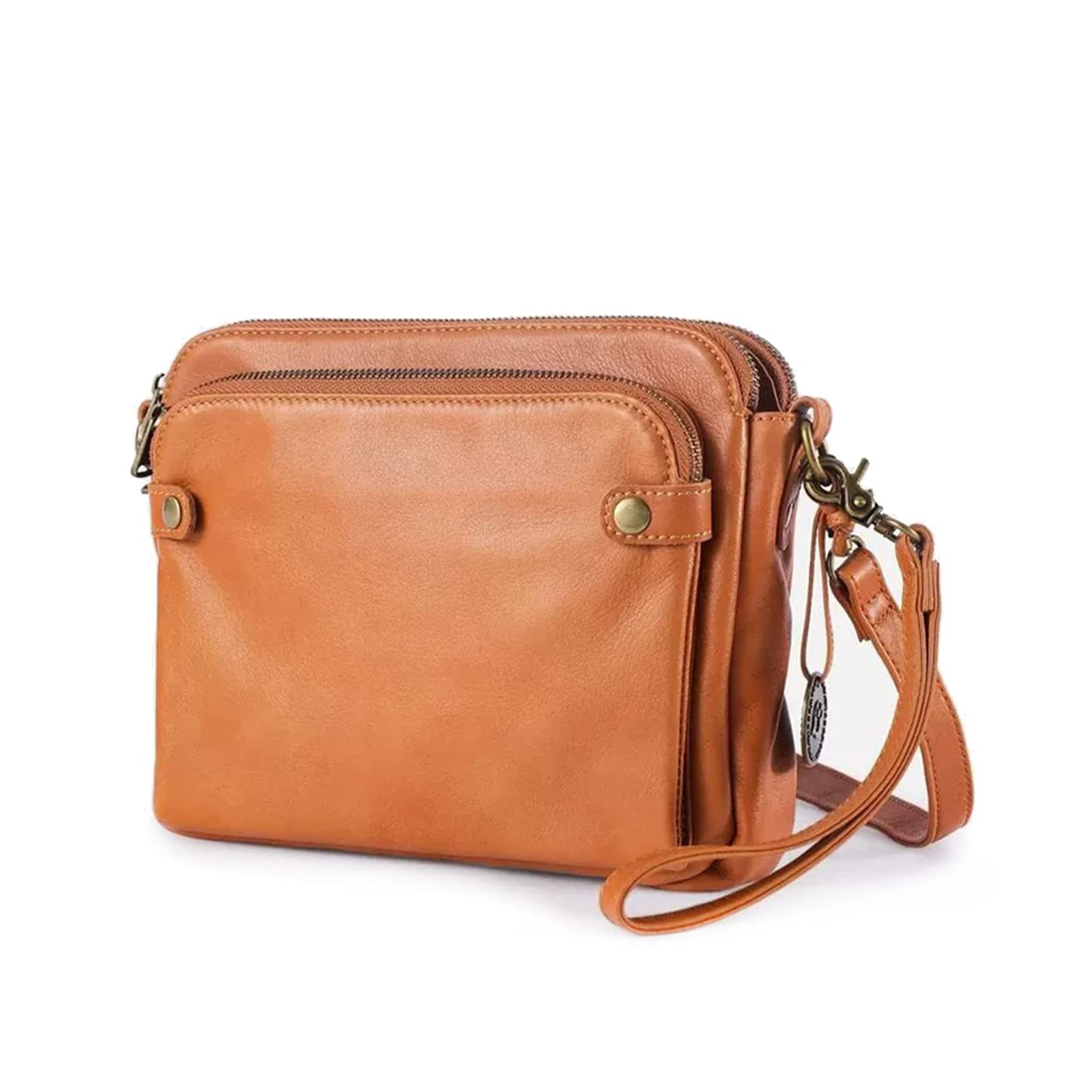 Cyxunand Three-Layer Leather Crossbody Shoulder & Clutches Bag for Women,Messenger Handbag,Multiple Card Slots Bill Positions (Brown)