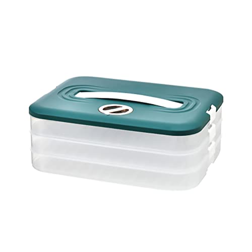 OHEPFD Refrigerator Organizer Bins,Food Storage Containers with Lids Dumpling Storage Box 3-Layer Stackable Food Storage Tray Organizer Holder for Kitchen Fridge, Dark Green 3 Layer, 30.5*23*12cm