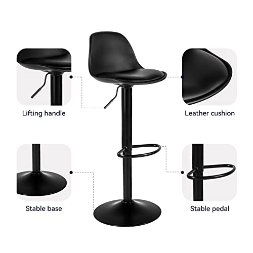 Miereirl Bar Stools Set of 2 Morden Height Counter Bar Stools with Polypropylene Back and Leather Seat,Swivel Adjustable Stool Chair for Home Kitchen Island-Black