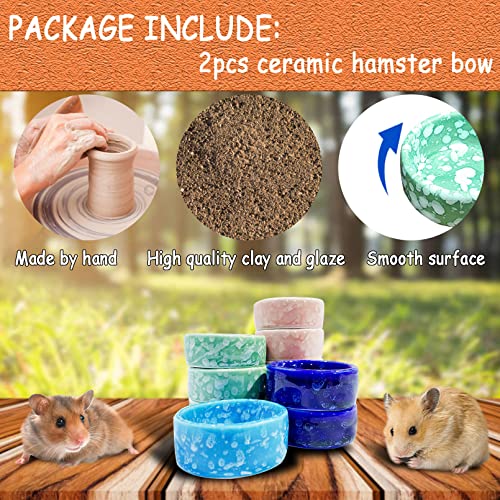 kathson 2 Pcs Hamster Food Bowl Guinea Pig Ceramic Water Bowl Small Animal Feeding Dish for Dwarf Hamster Gerbil Syrian Ferret Hedgehog Chinchilla Bunny (Blue)…