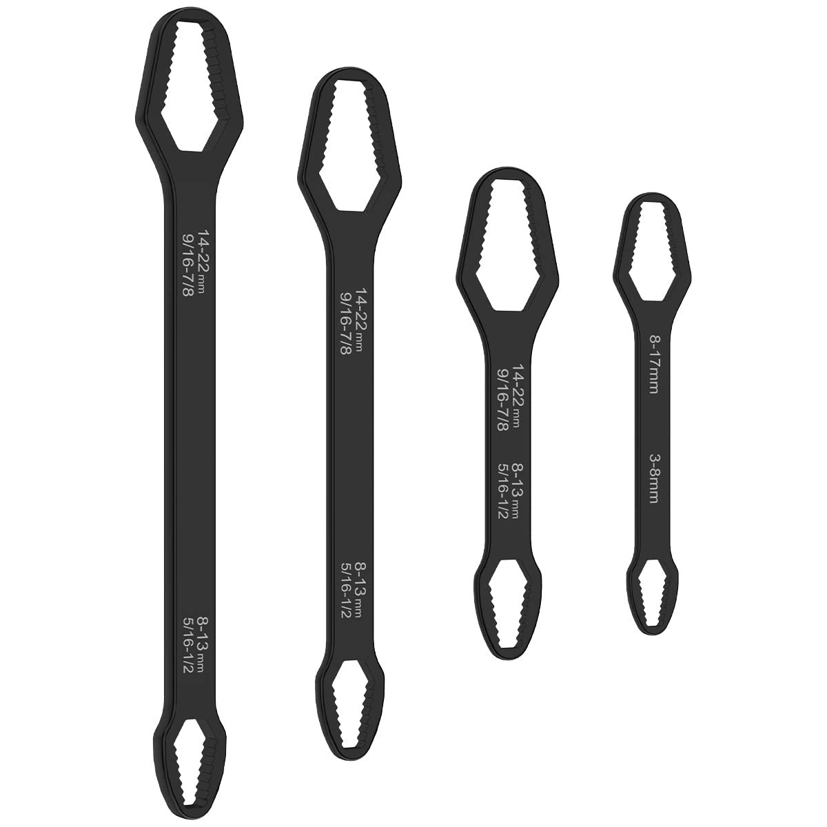 FUYGRCJ 4pcs Self-Tightening Multifunctional Wrench Set, 8-22mm, Chrome Vanadium Steel