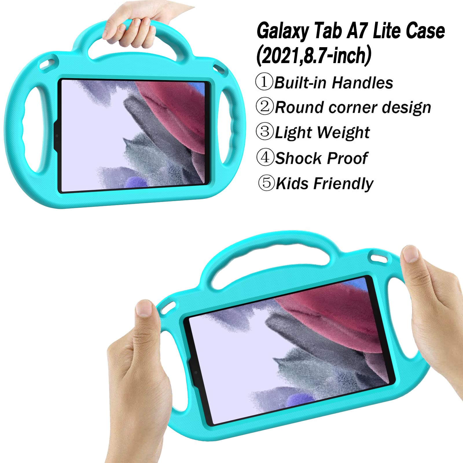 LTROP Shockproof Kids Case for Samsung Galaxy Tab A7 Lite (8.7-inch) 2021 Model SM-T220 / T225 / T227 with Handle Stand & Shoulder Strap, Blue
