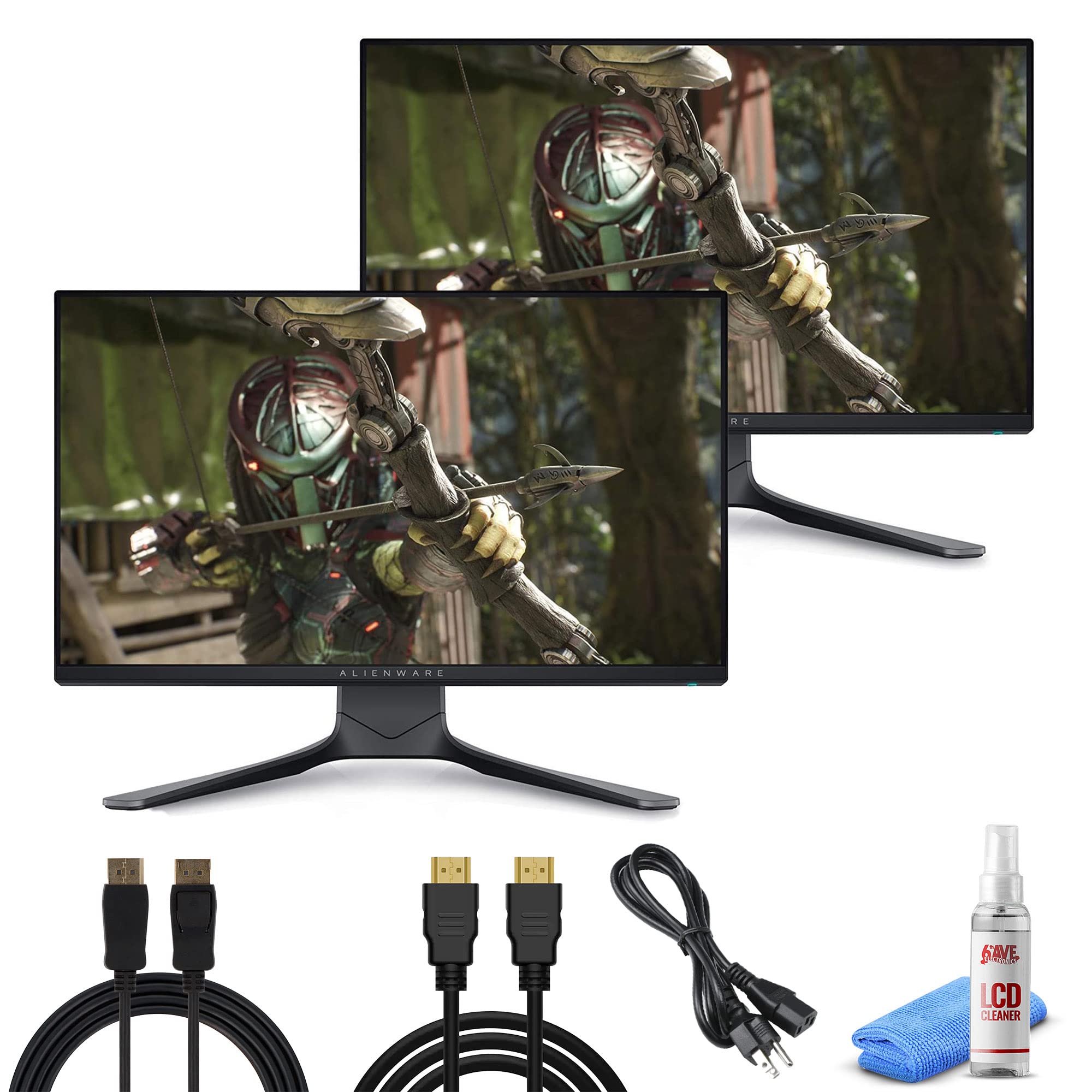 Dell 2-Pack Alienware AW2521HF 24.5 Inch Full HD Gaming Monitors - Dark Side of The Moon - 240Hz Refresh Rate, IPS Technology, Dark Gray with Screen Cleaning Kit