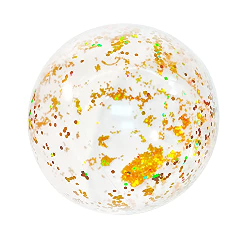 Yuguolorry Swimming Beach Ball Jumbo Pool Balls Confetti Glitters Inflatable Swimming Pool Water Ball Beach Outdoor Summer Party Favors for Adult Inflatable Beach Balls (Golden 23 Inch)
