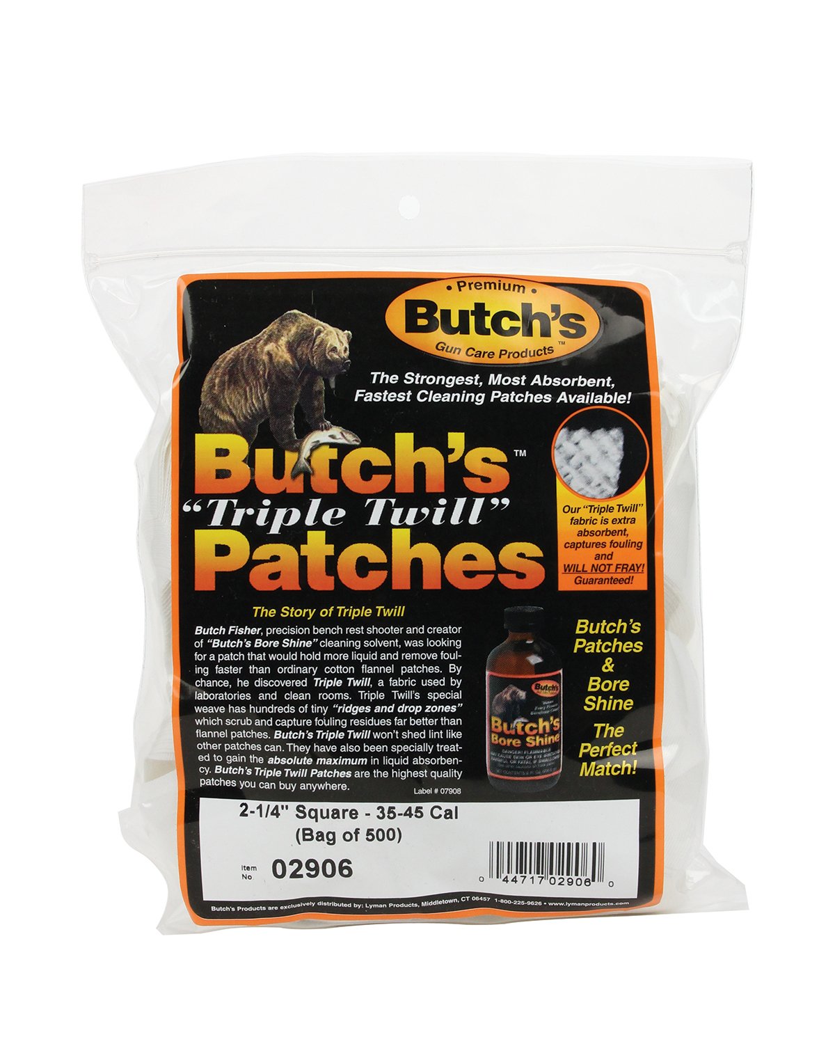 Butch's Triple Twill Patches 2.25 in Squares .35-.45 Cal 500 pk.