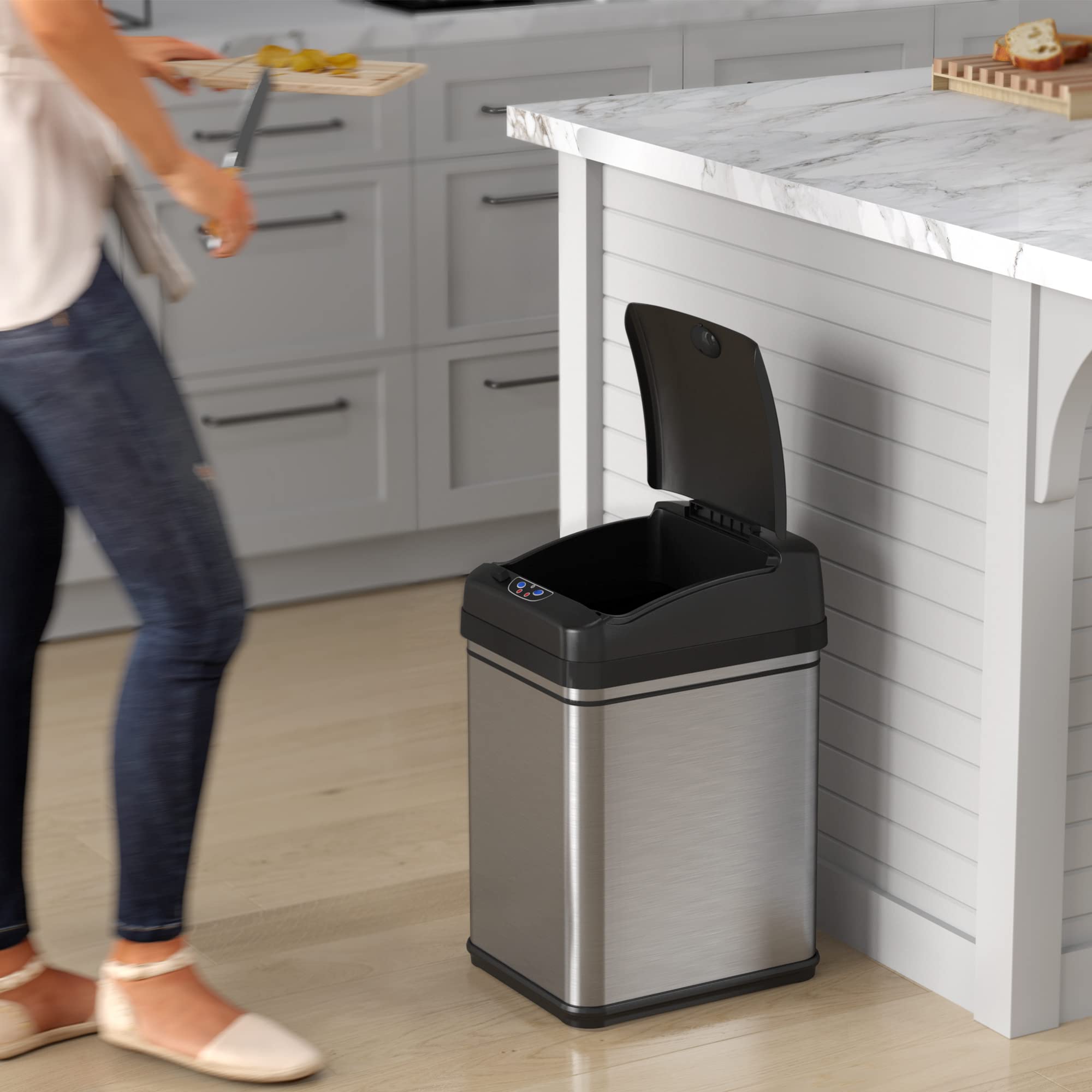 iTouchless 8 Gallon Dog-Proof Sensor Kitchen Trash Can with Lid and Odor Filter, Stainless Steel 30 Liter Automatic Recycling Bin Prevents Pets Getting in Trashcan Bedroom Home Office Bathroom