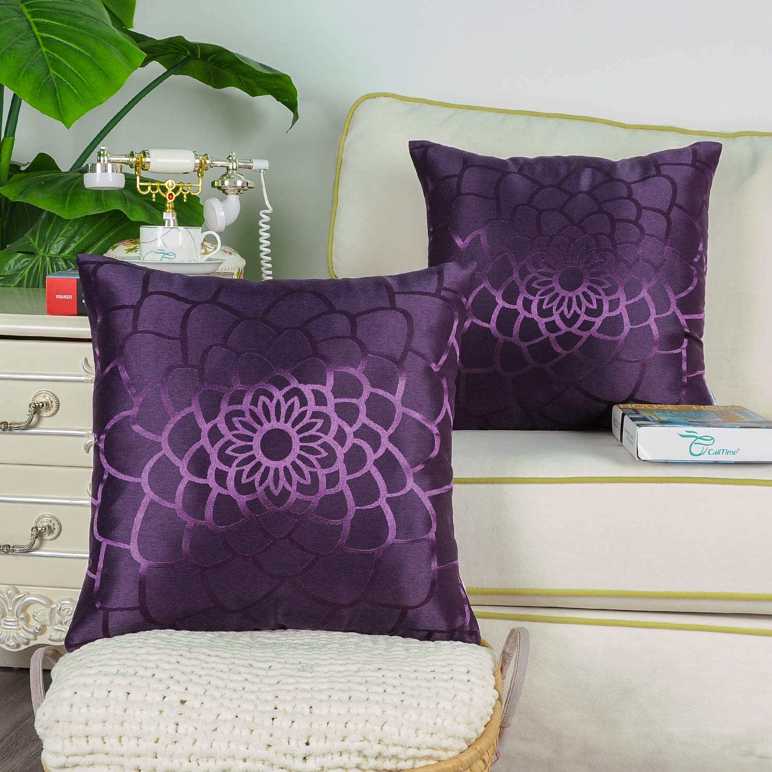 CaliTime Pack of 2 Throw Pillow Covers Cases for Couch Sofa Home Decor Modern Shining & Dull Contrast Stars & Moon 18 X 18 Inches Black