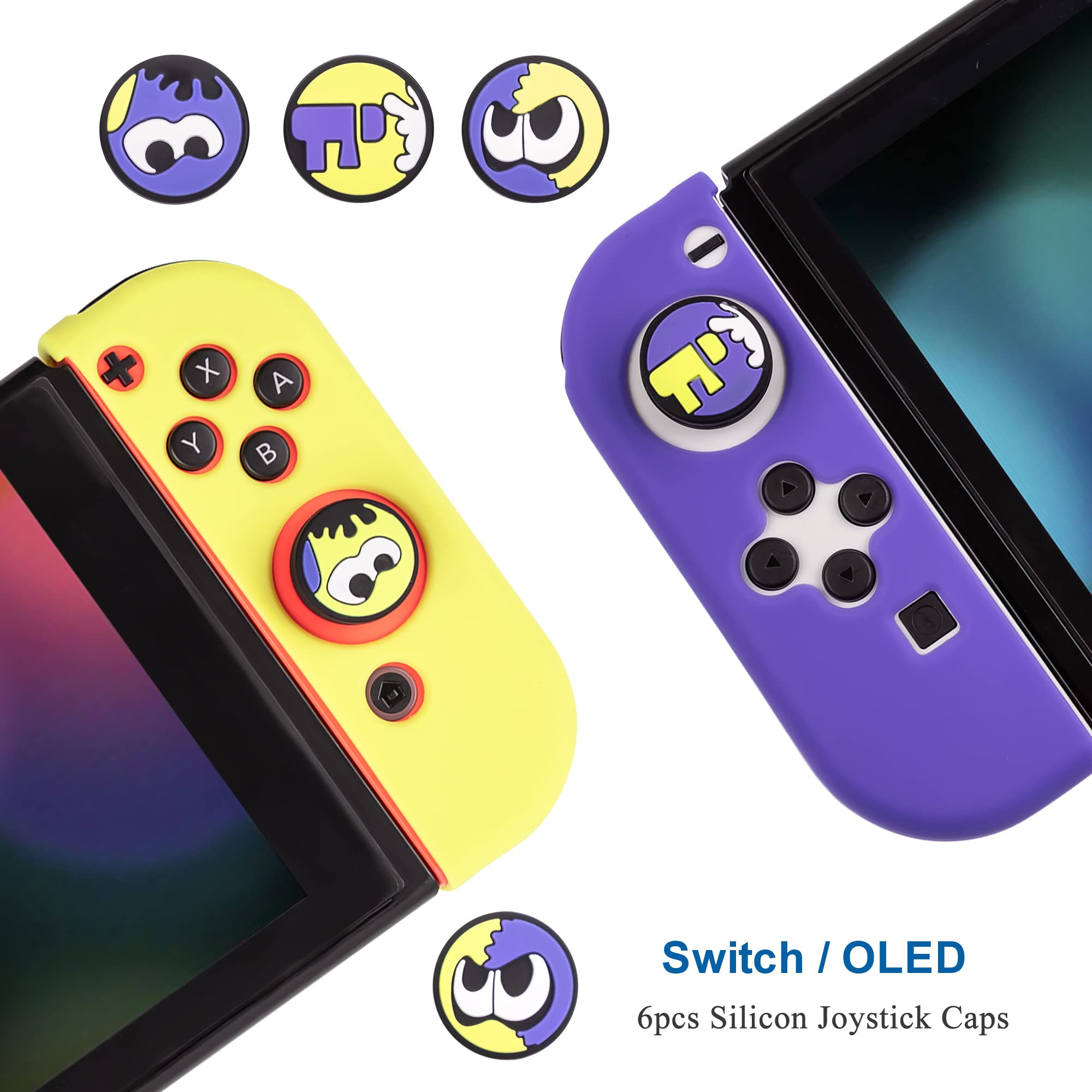 Cybcamo Joycon Anti-Slip Soft Touch Grip Silicone Rubber Skin Case Cover for Nintendo Switch & Switch OLED Model Joy-Con with 6 Stick Caps (Controller Not Included) - Blue/Neon Yellow